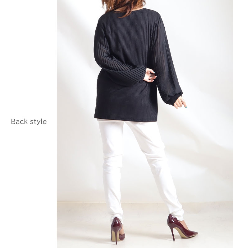 大きいサイズ レディース 袖シフォンプリーツリブニットシャツ mncut-112430｜大きいサイズのレディース服専門通販【ゴールドジャパン ...